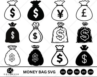 Money Bag Svg File Money Bag Clipart Cash Bag Svg Dollar Bag Svg Dollar ...