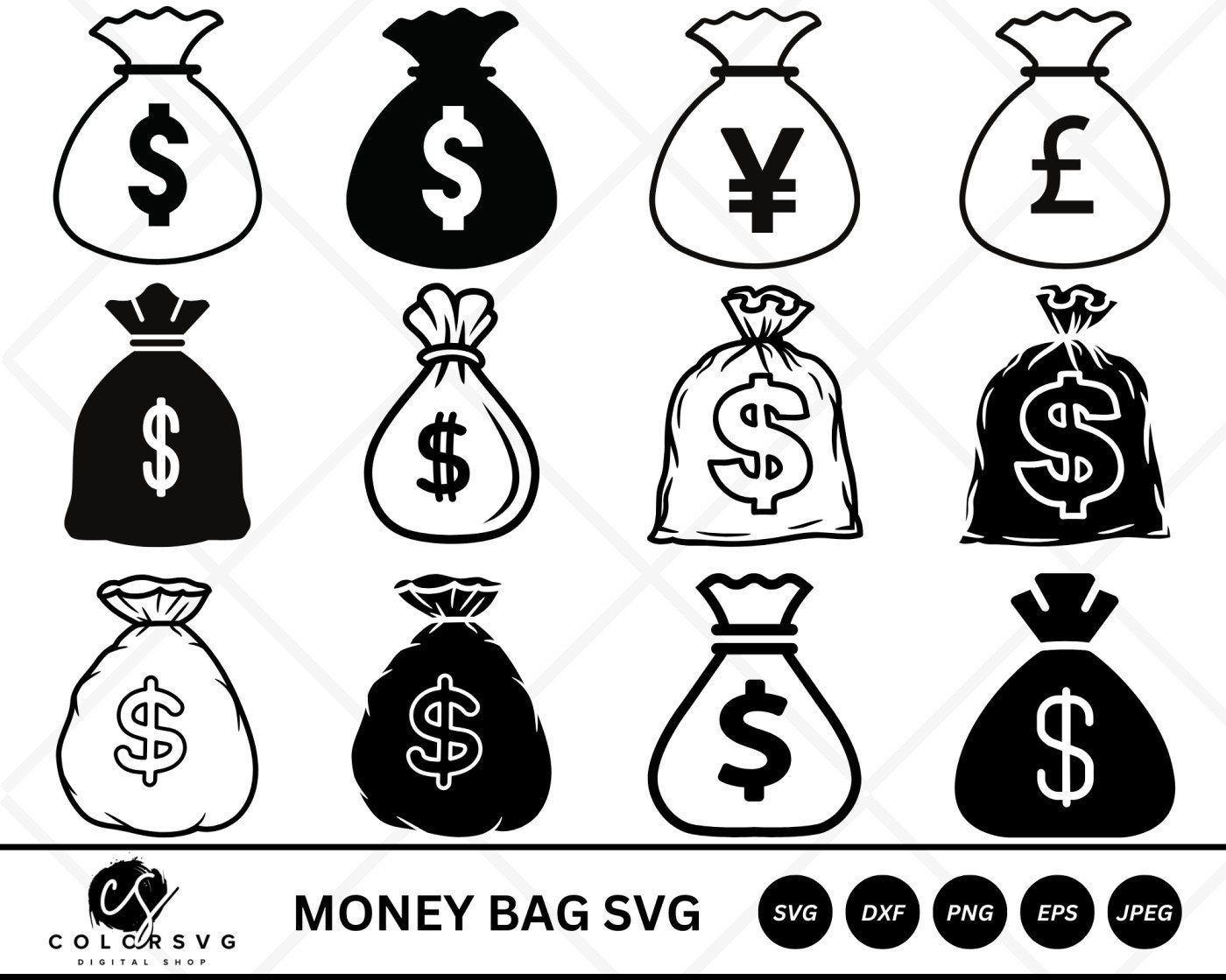 Money Bag Svg, Money Bag Clipart, Doller Bag Svg, Dollar Svg, Euro Bag ...