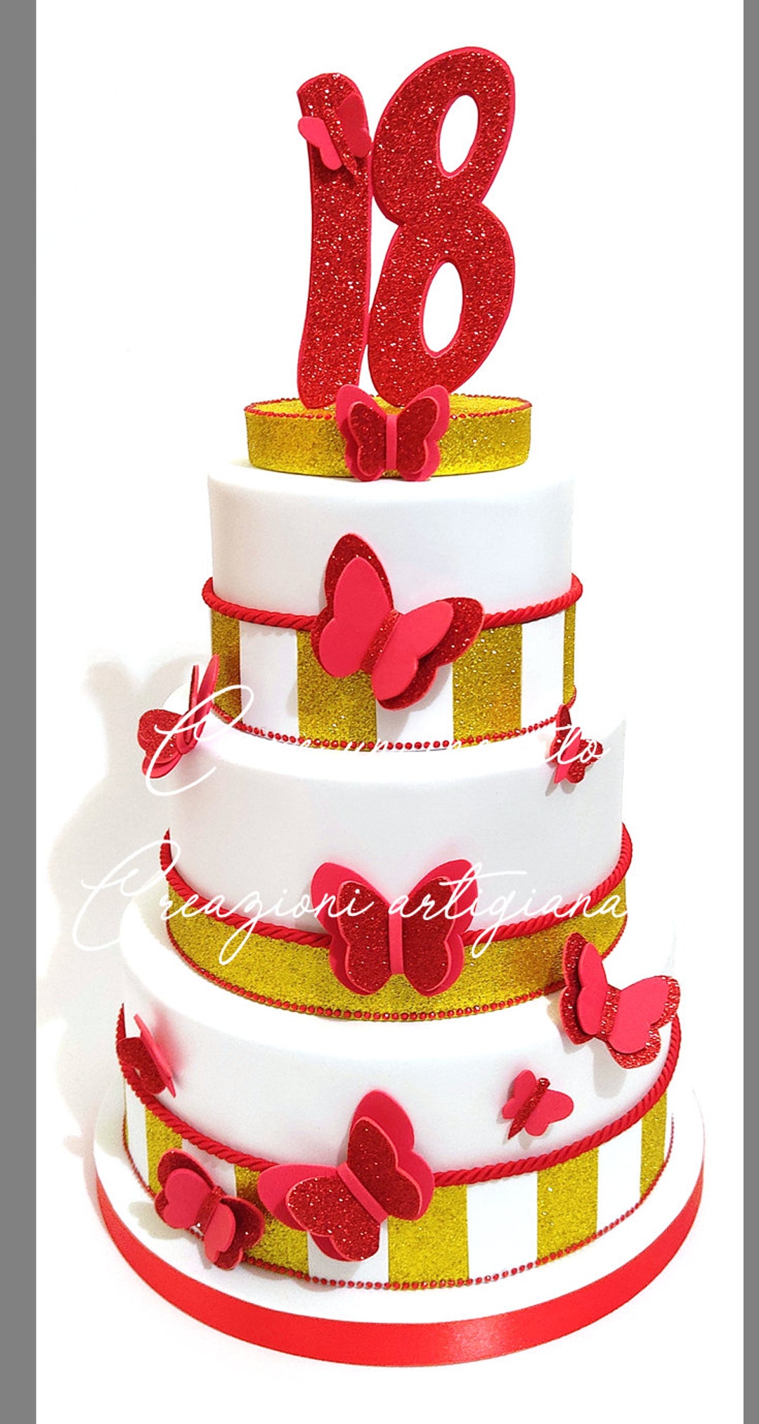 Scenic Fake 18th Birthday Cake, Red Gold and White Eva Rubber ...