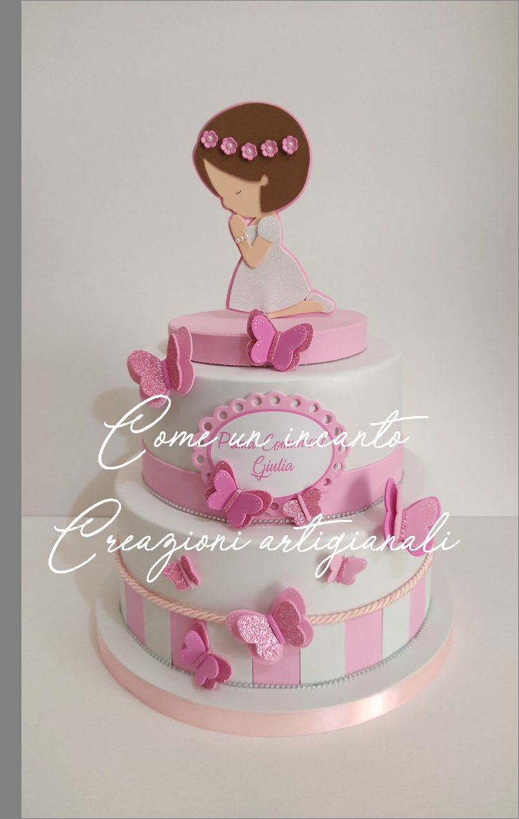 Scenic Fake First Communion Cake With Pink Butterflies for Girls, 2 ...