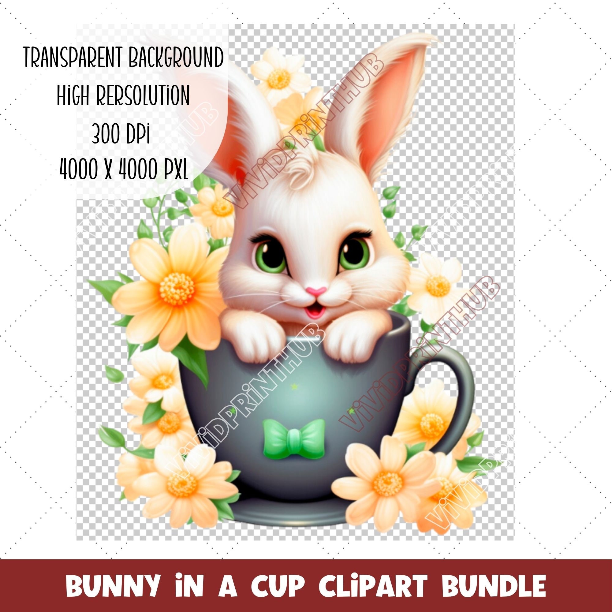 Adorable Bunny in a Cup Clipart Bundle Charming Easter Rabbit ...