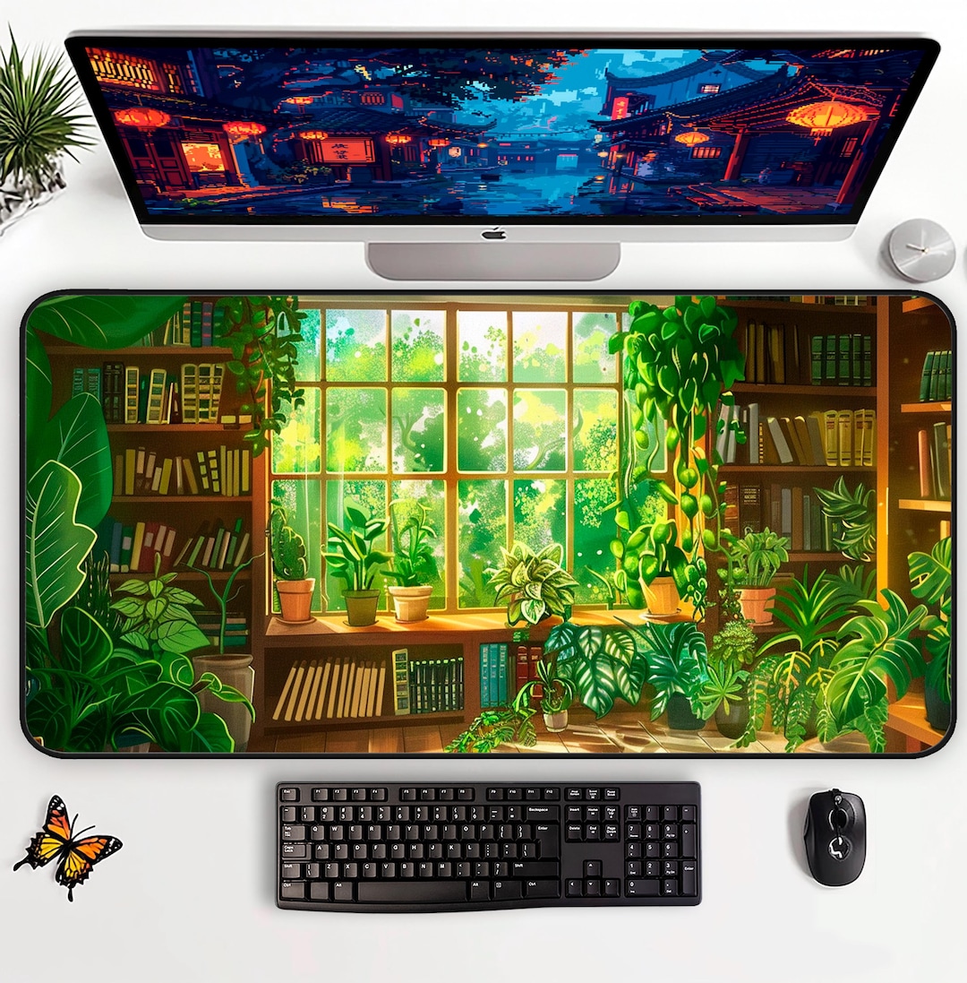 Studio Ghibli Desk Mat – Green Botanical Anime Mousepad - Etsy