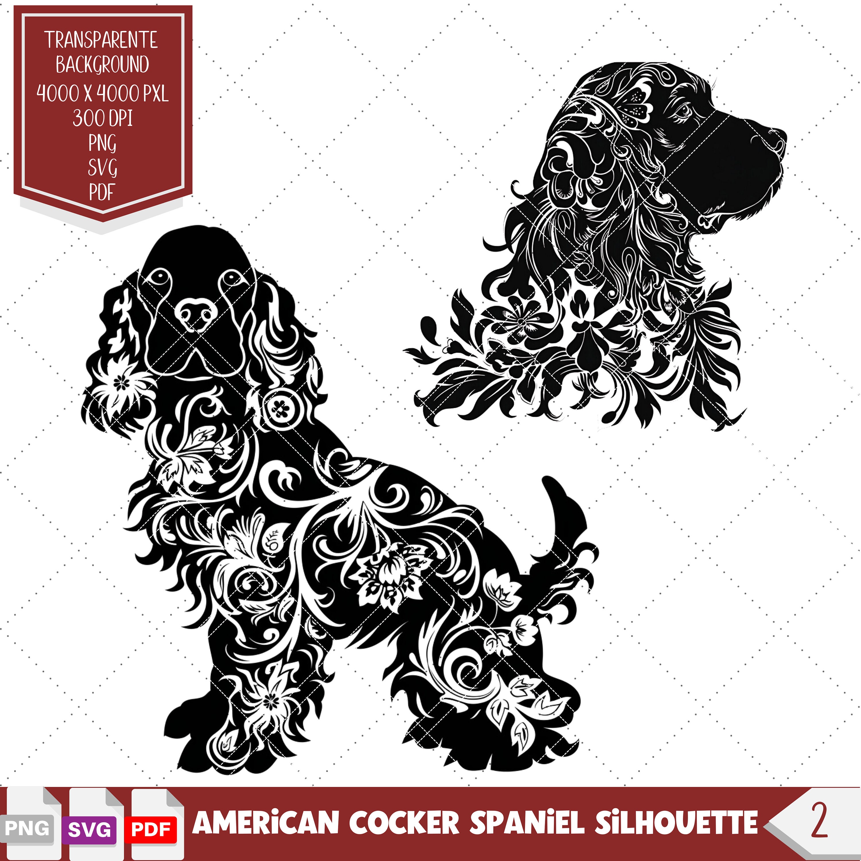 Enchanting American Cocker Spaniel SVG Floral Silhouette Clipart ...