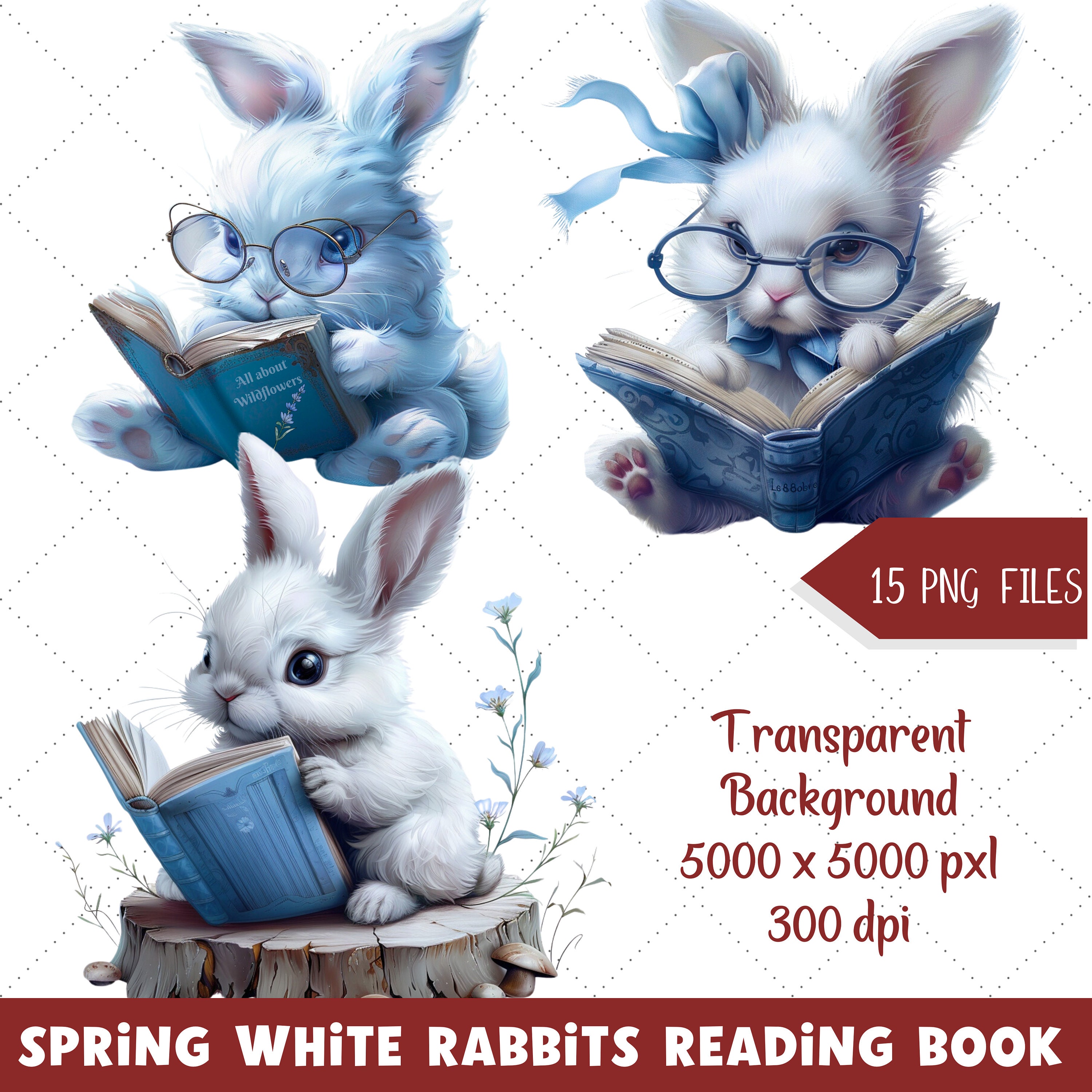 Bunny Reading Book Clipart Bundle, Whimsical Rabbit PNG (15 Files) - Etsy