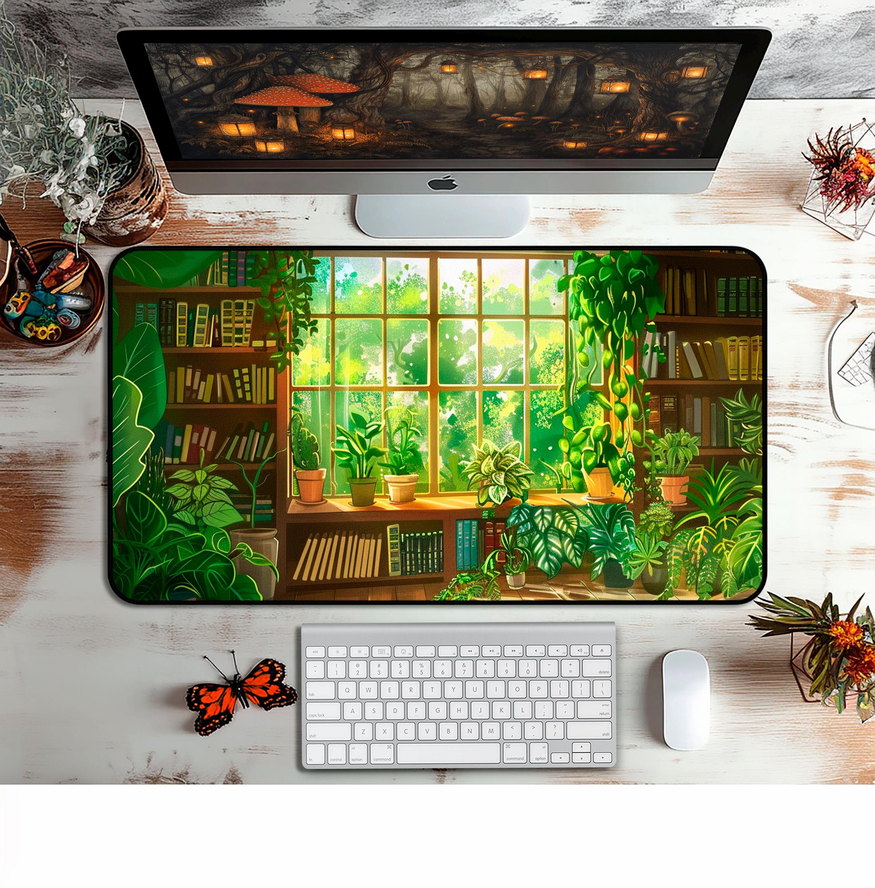 Studio Ghibli Decor Green Desk Mat - Aesthetic Lofi Desk Mat With ...