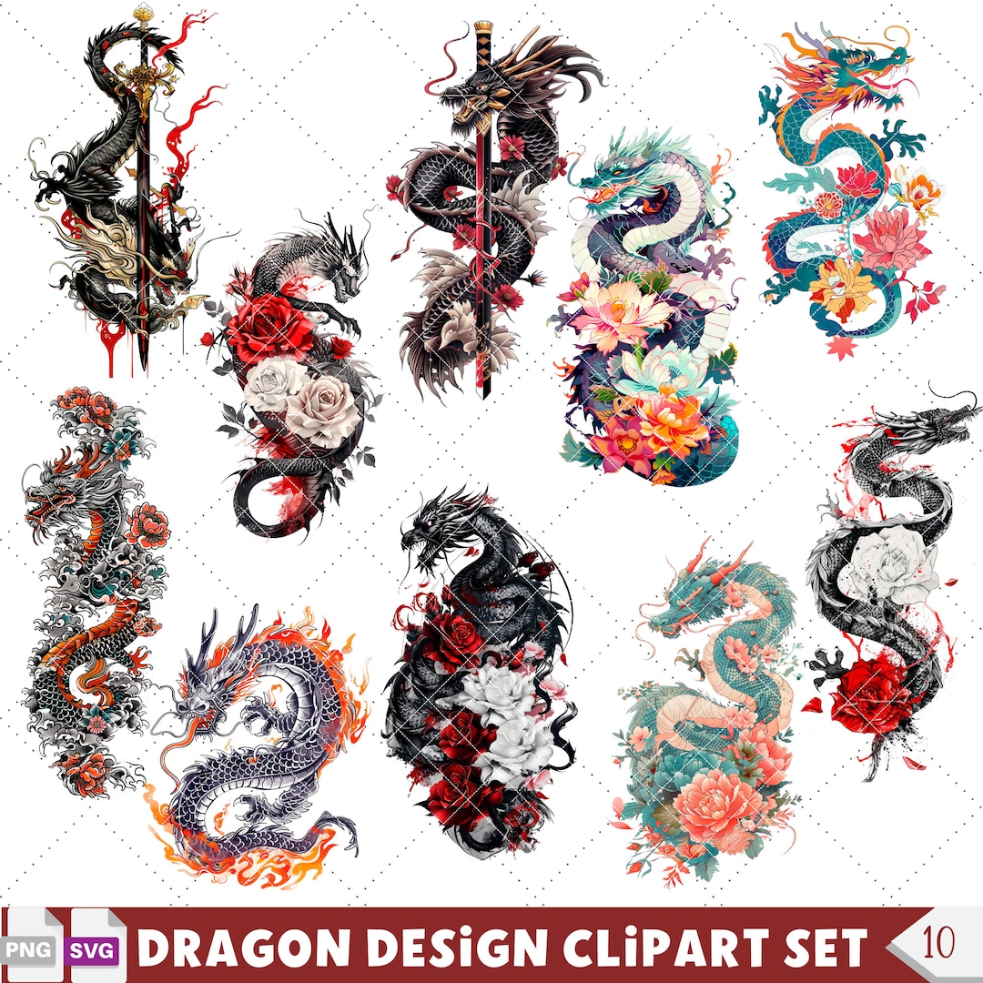 Japanese Dragon Tattoo Design Fantasy Dragon Printable Stencils T-shirt ...