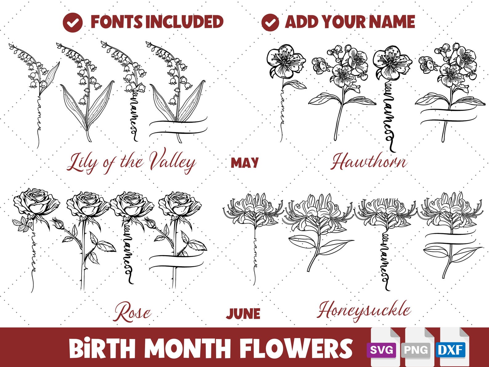 Birth Flowers Family Bouquet Digital Gift, Birth Flowers SVG Bundle ...