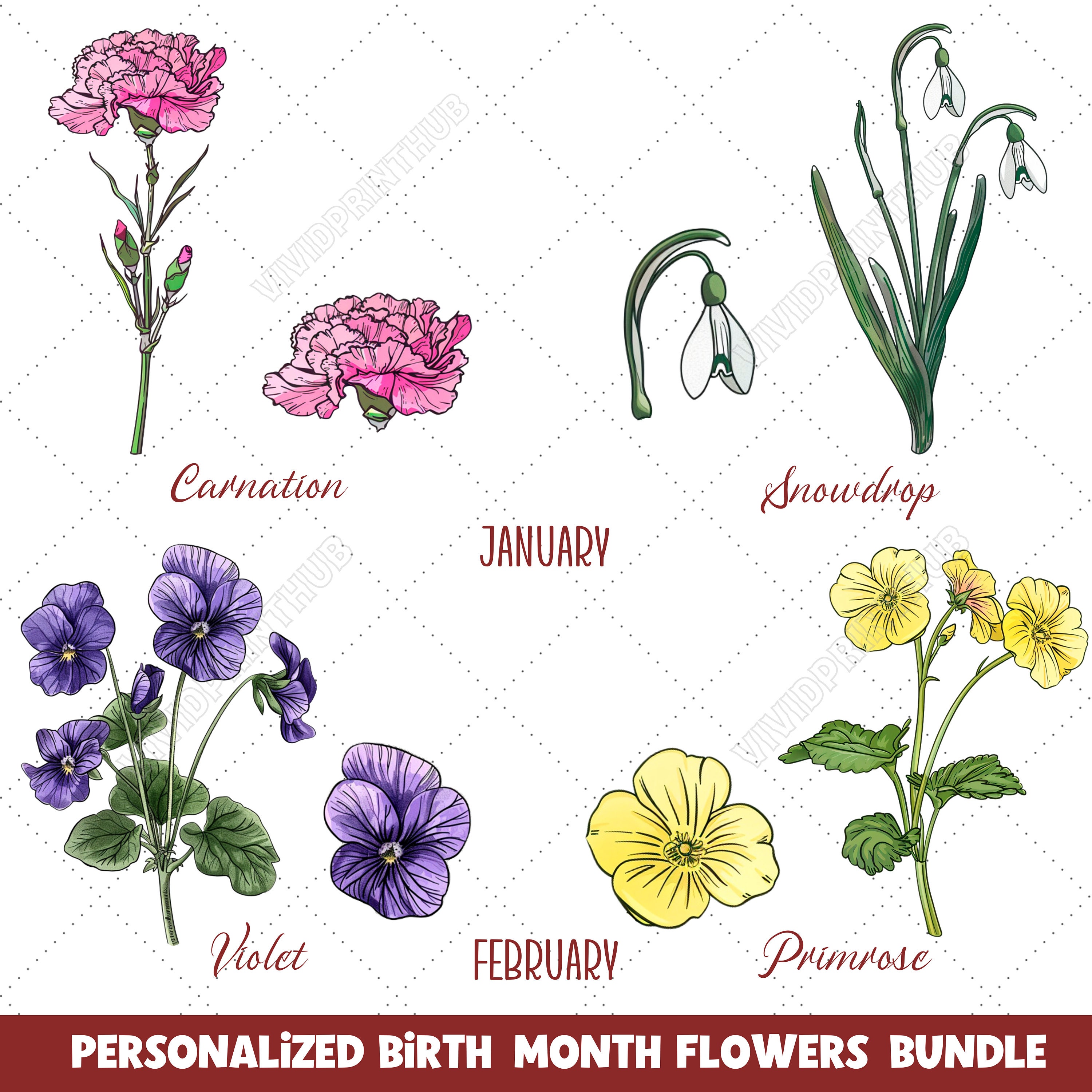 Personalized Birth Month Flowers Bundle, Custom Name Long Sleeve ...