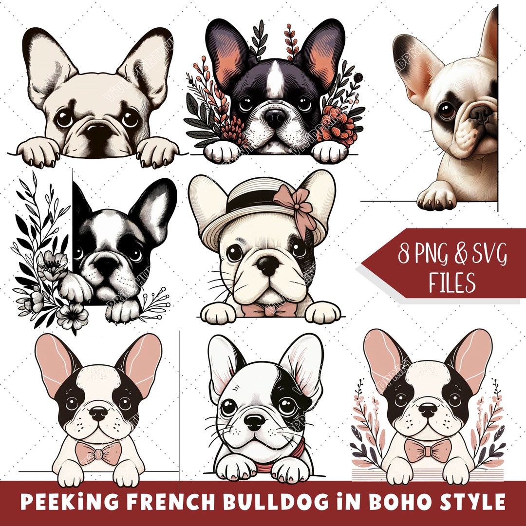 Peeking French Bulldog Boho Style, 8 PNG & SVG Files, Digital Download ...