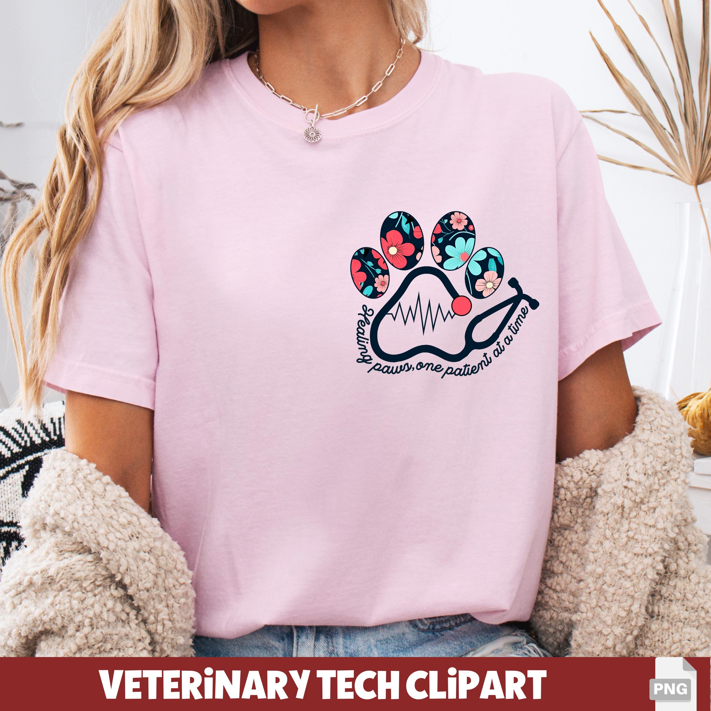 Vet Tech PNG – Floral Paw Print Digital Design for Shirts, Mugs ...