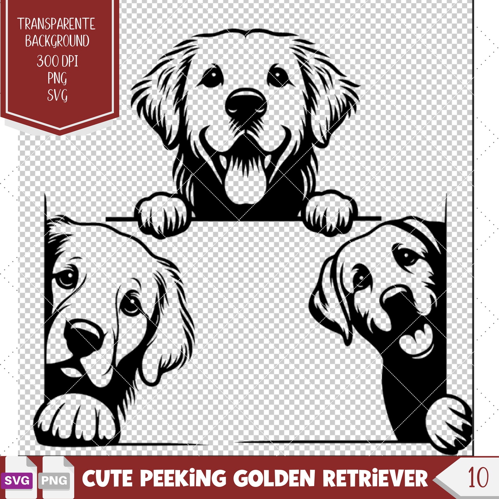Cute Peeking Golden Retriever SVG PNG Bundle-cute Peeking Design for ...