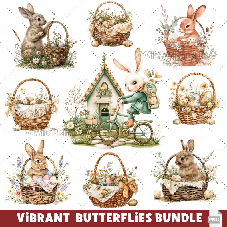 Pastel Easter Bunny Clipart Pack Spring Printables 20 Cute Rabbit PNG ...