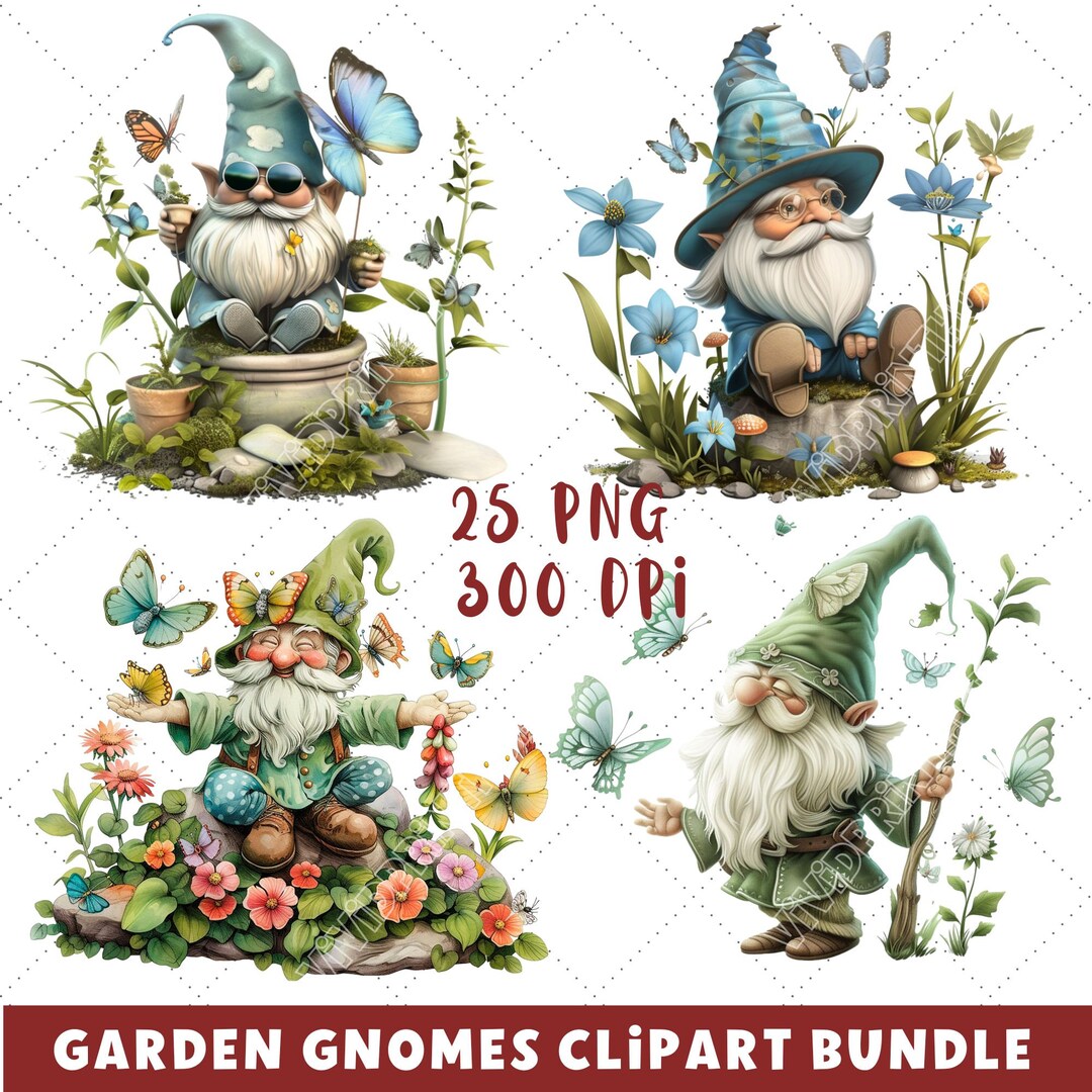 Spring Gnome Clipart PNG Collection 25 Charming Watercolor Garden ...