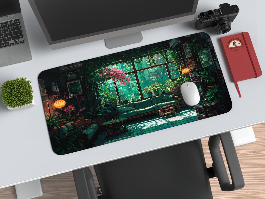 Pixelated Anime Botanical Desk Mat & Mouse Pad Set Large Gaming ...