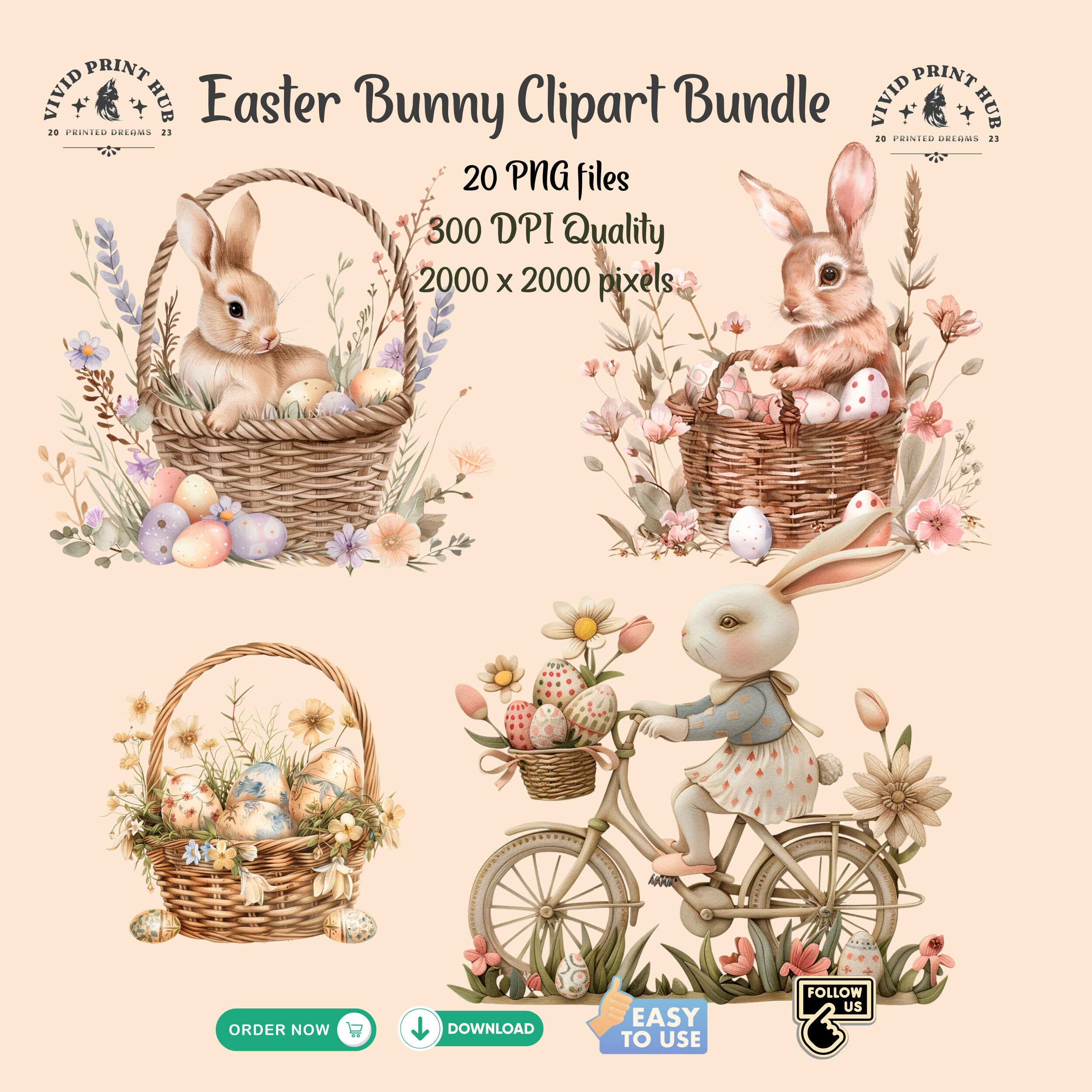 Easter Neutral PNG Clipart Pack 20 Rustic Bunny PNG Files. Transparent ...