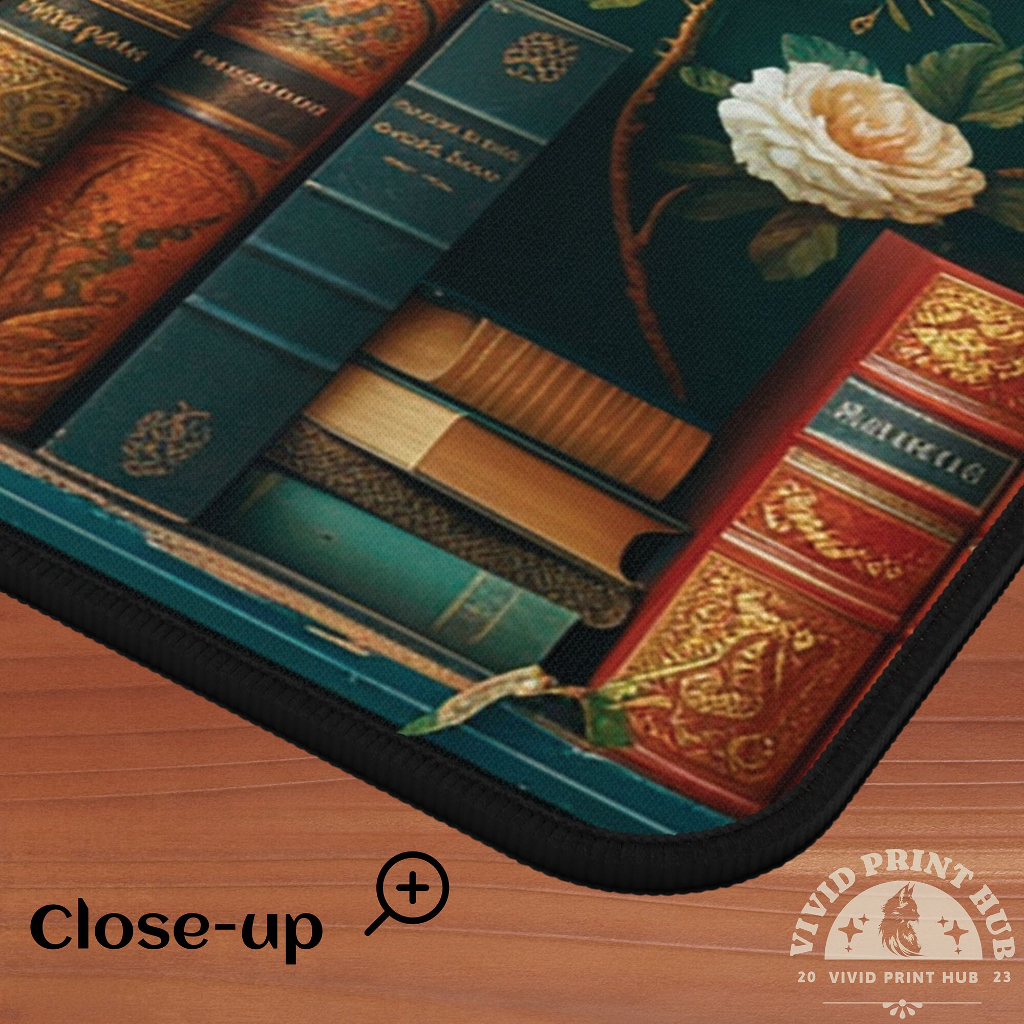 Green Aesthetic Bookshelf Desk Mat and Mouse Pad in Vintage Style, Dark ...