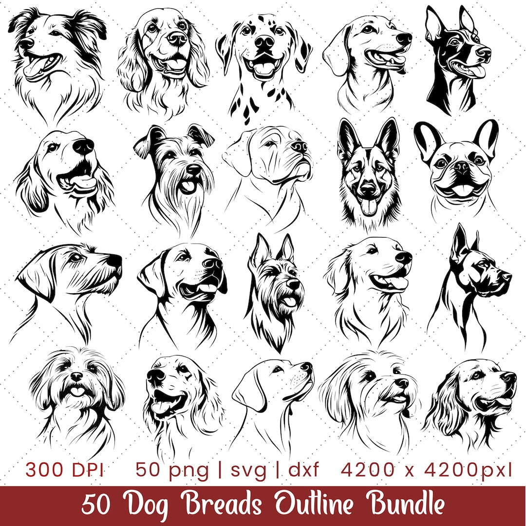 50 Dog Breeds SVG Bundle – Dog Silhouette & Face Vector for Cricut ...