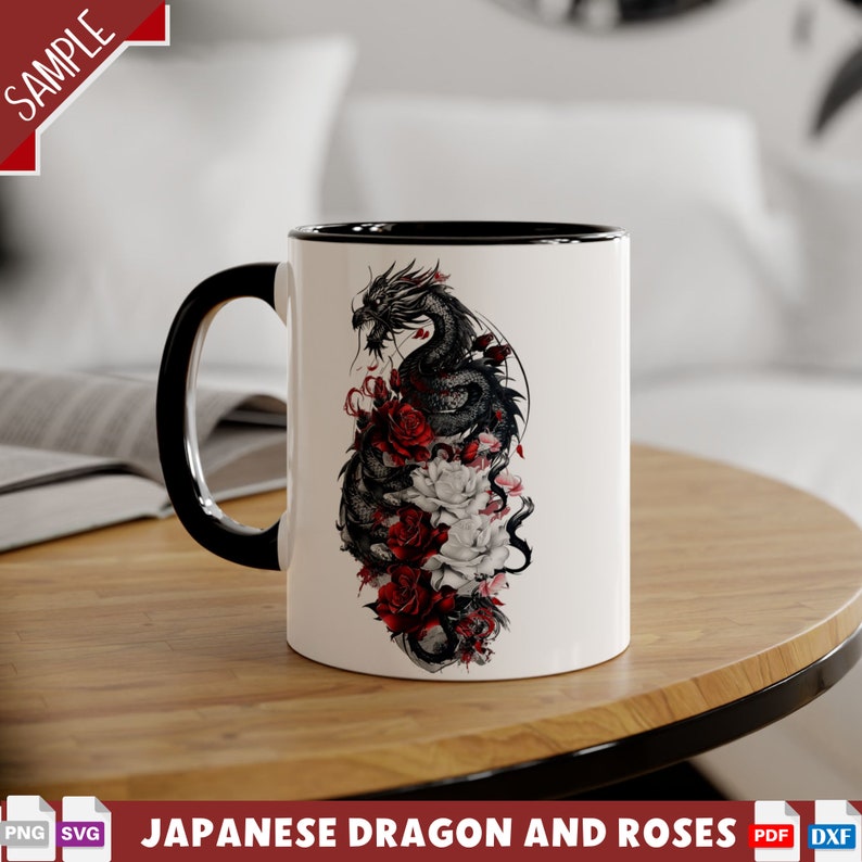 Japanese Dragon Tattoo Design With Roses - Etsy New Zealand