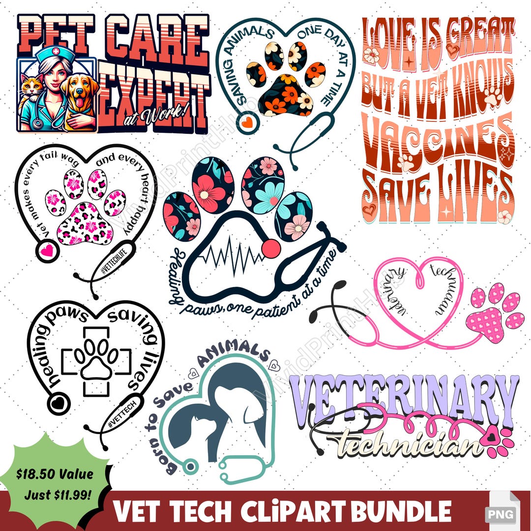 Vet Tech Clipart Bundle – 10 PNG Designs for Sublimation, Shirts, Mugs ...