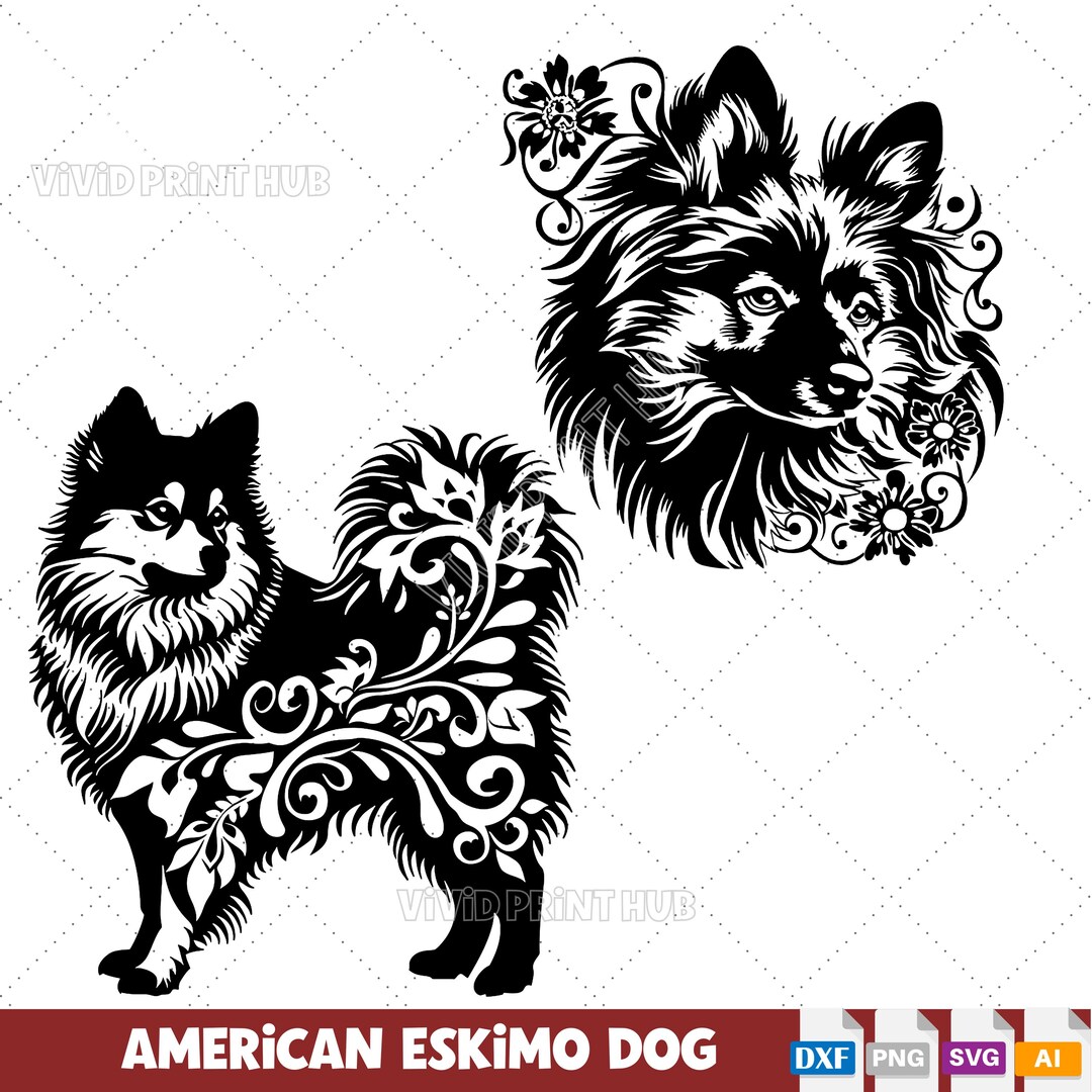 American Eskimo Dog SVG Bundle - Floral Dog Silhouettes & Breed Cut ...