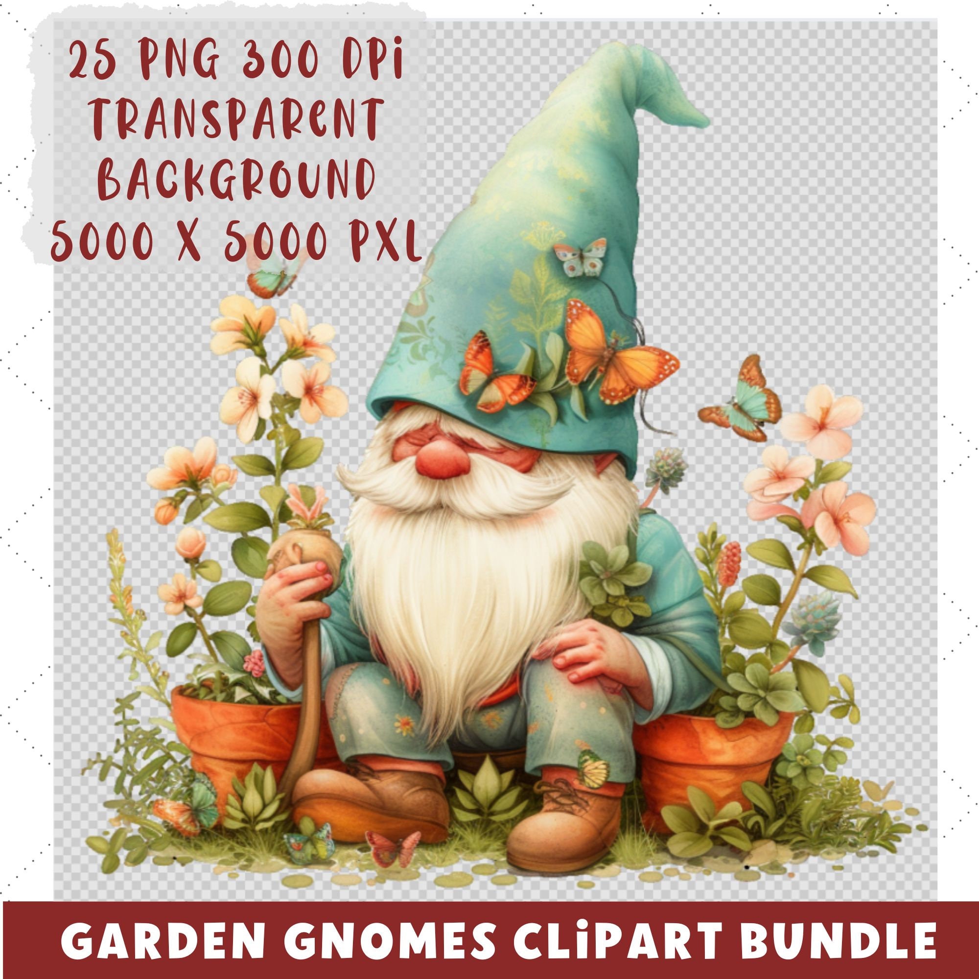 Spring Gnome Clipart PNG Collection 25 Charming Watercolor Garden ...