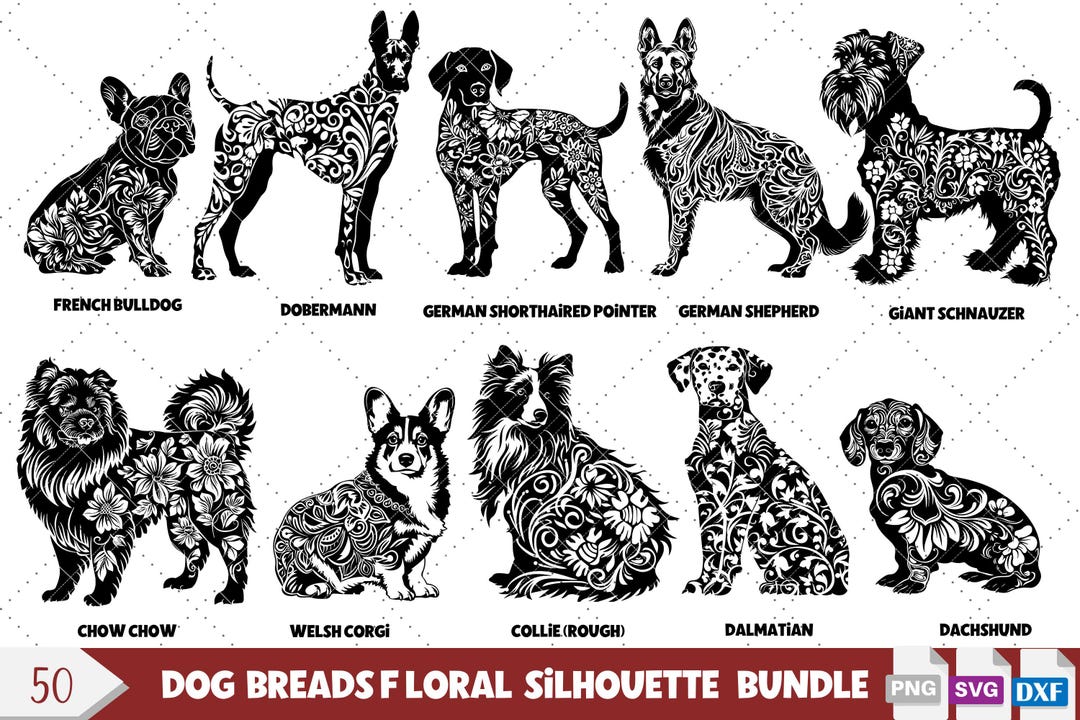 50 Dog Breeds SVG Bundle -SVG Files for Cricut, Laser Engraving ...