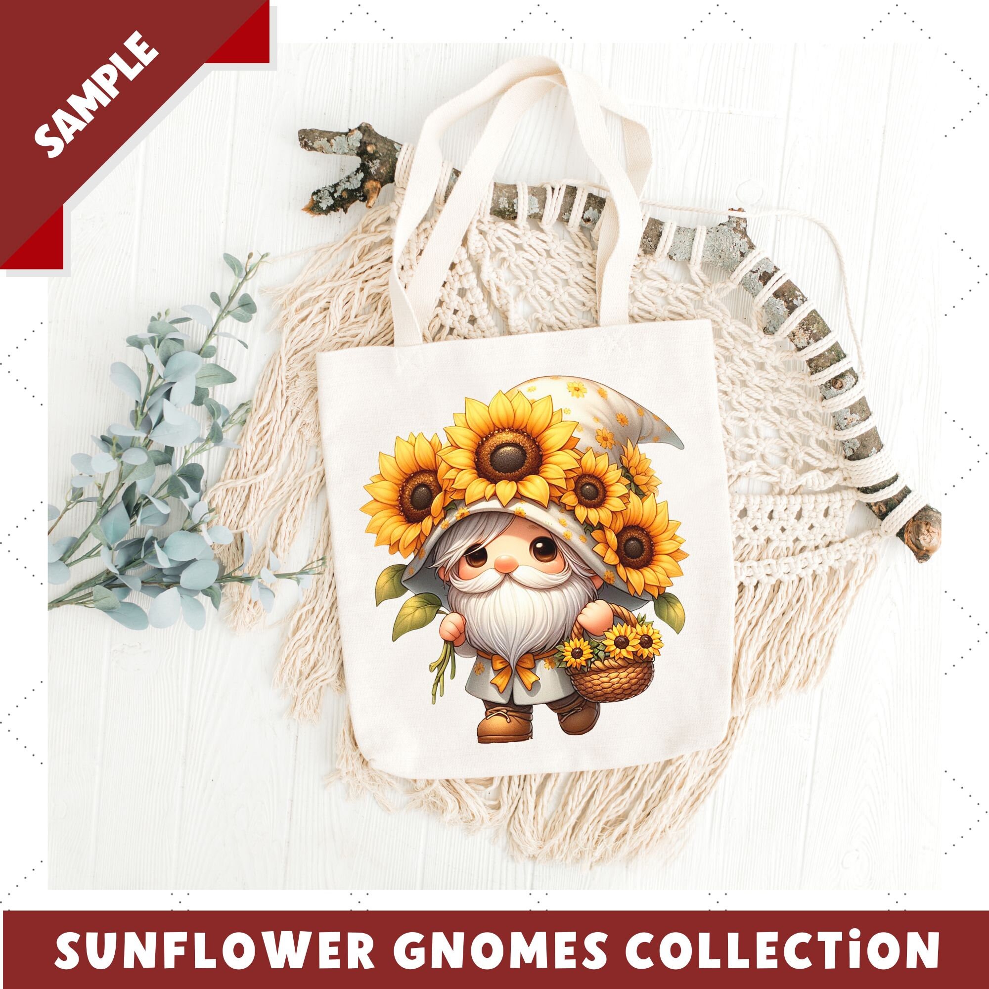 Adorable Watercolor Sunflower Gnome Clipart Bundle 30 Transparent Pngs ...