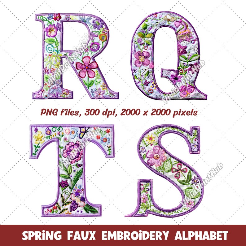 Spring Floral Alphabet - Lavender Faux Embroidery Letters, Floral ...