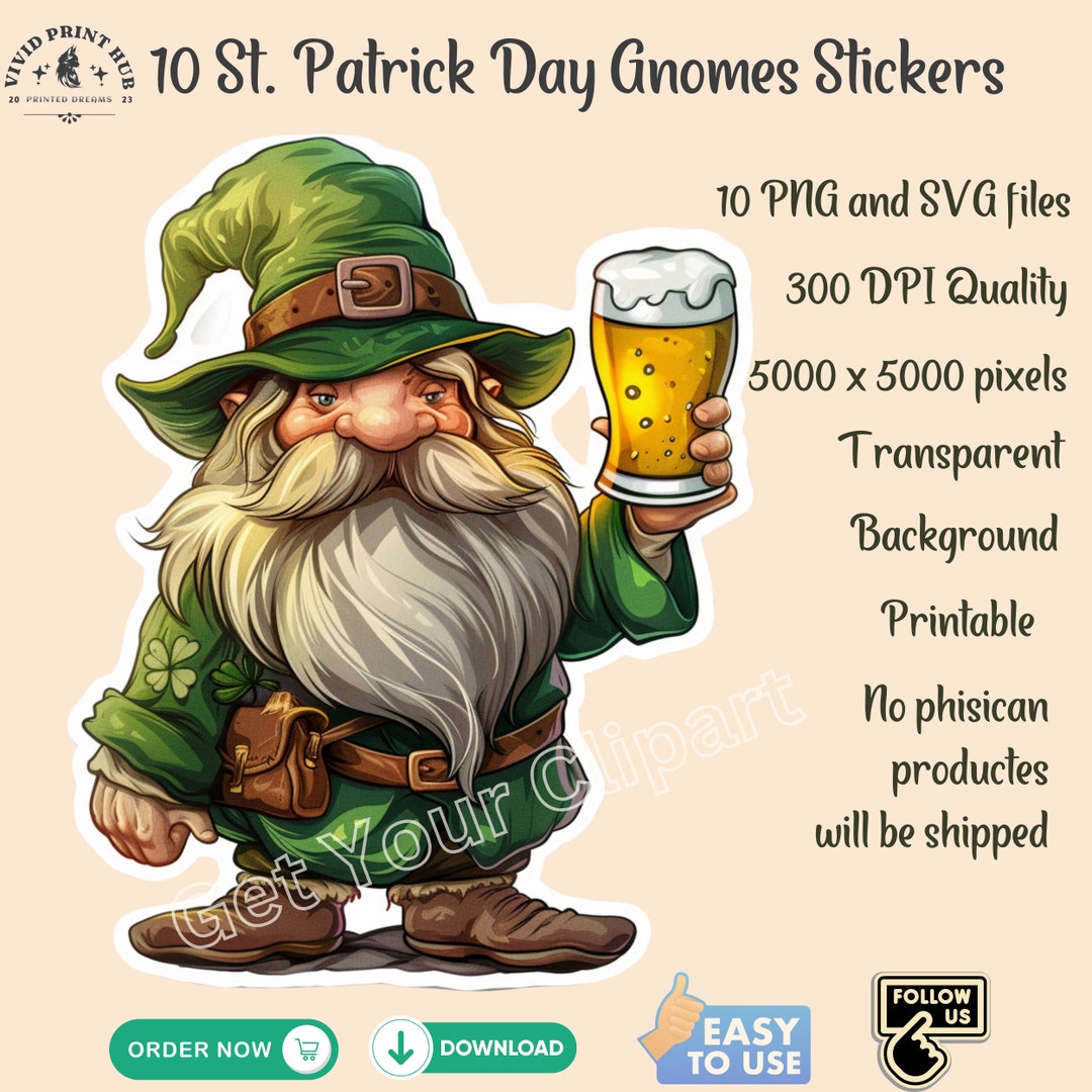 St Patrick Day Gnomes Stickers PNG and SVG Files, High Quality Clipart ...