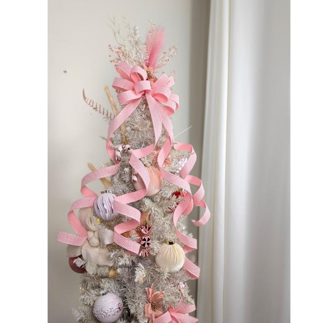 Pink Glitter Wired Ribbon Wreath Bow, Tree Topper, Accent Set - Etsy
