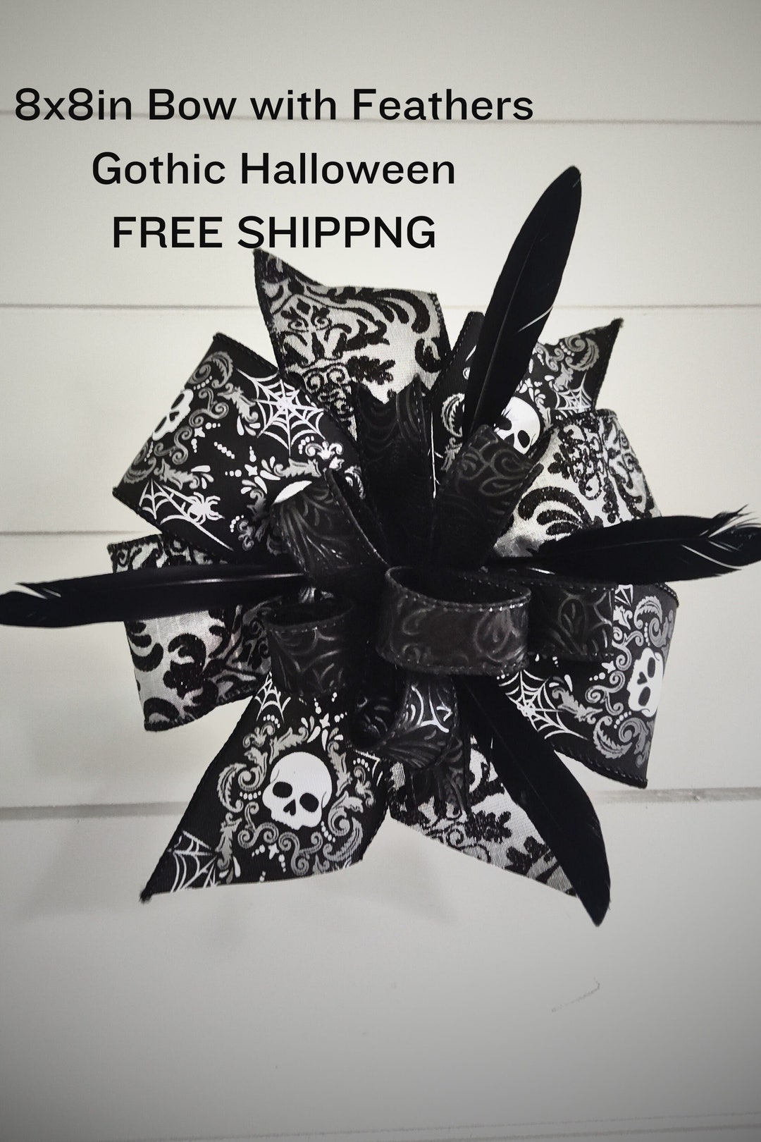 Gothic Halloween Wreath Bow With Black Feathers: Lantern, Door ...