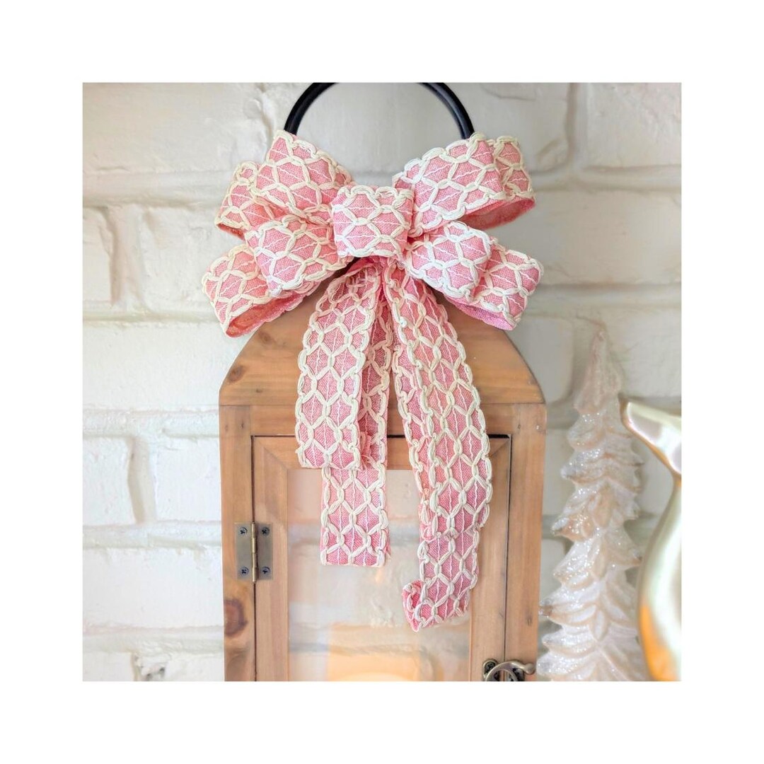 Pink and White Wreath Bow Lantern Decoration - Etsy