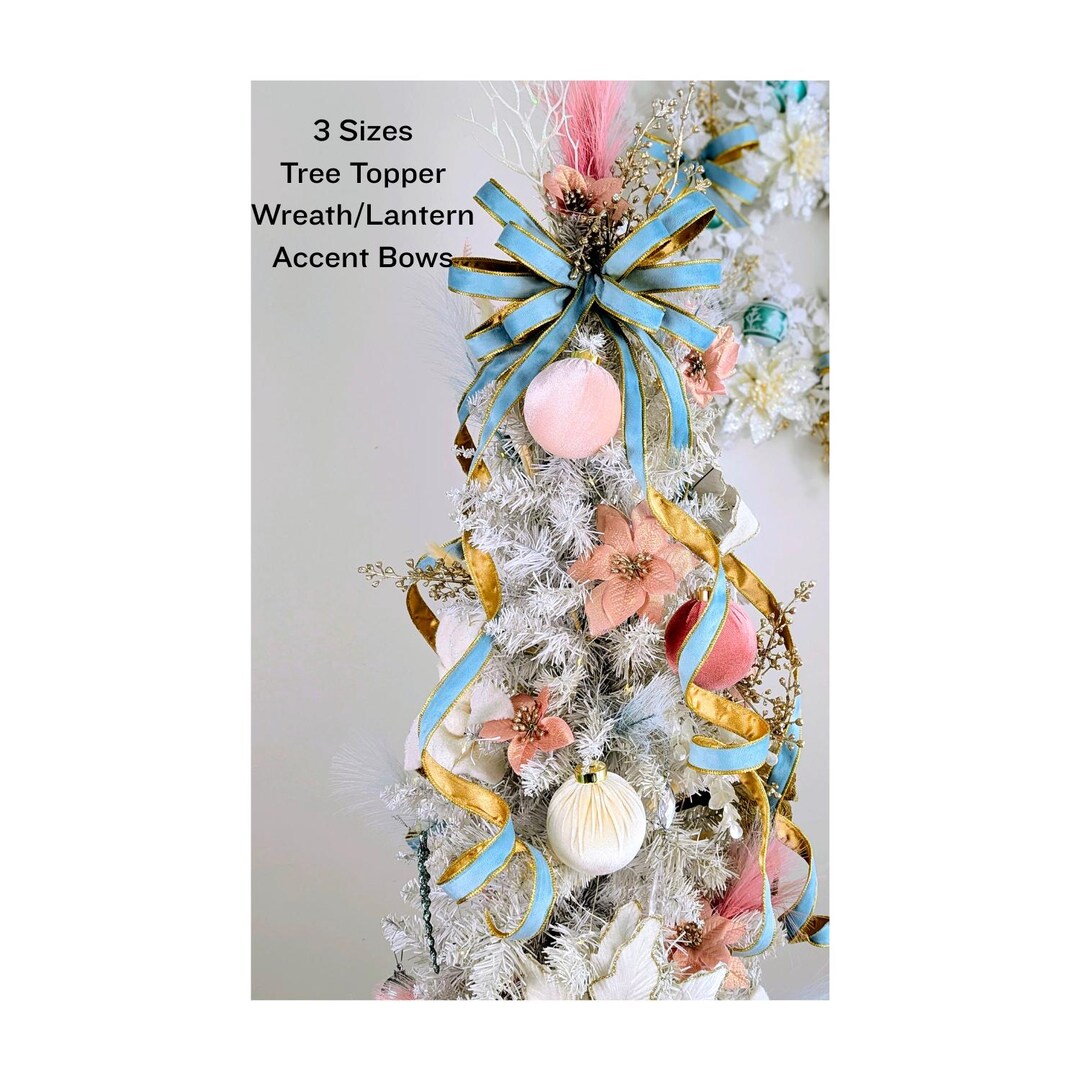 3 Sizes -light Blue Velvet Christmas Tree Topper Bow, Wreath, and ...
