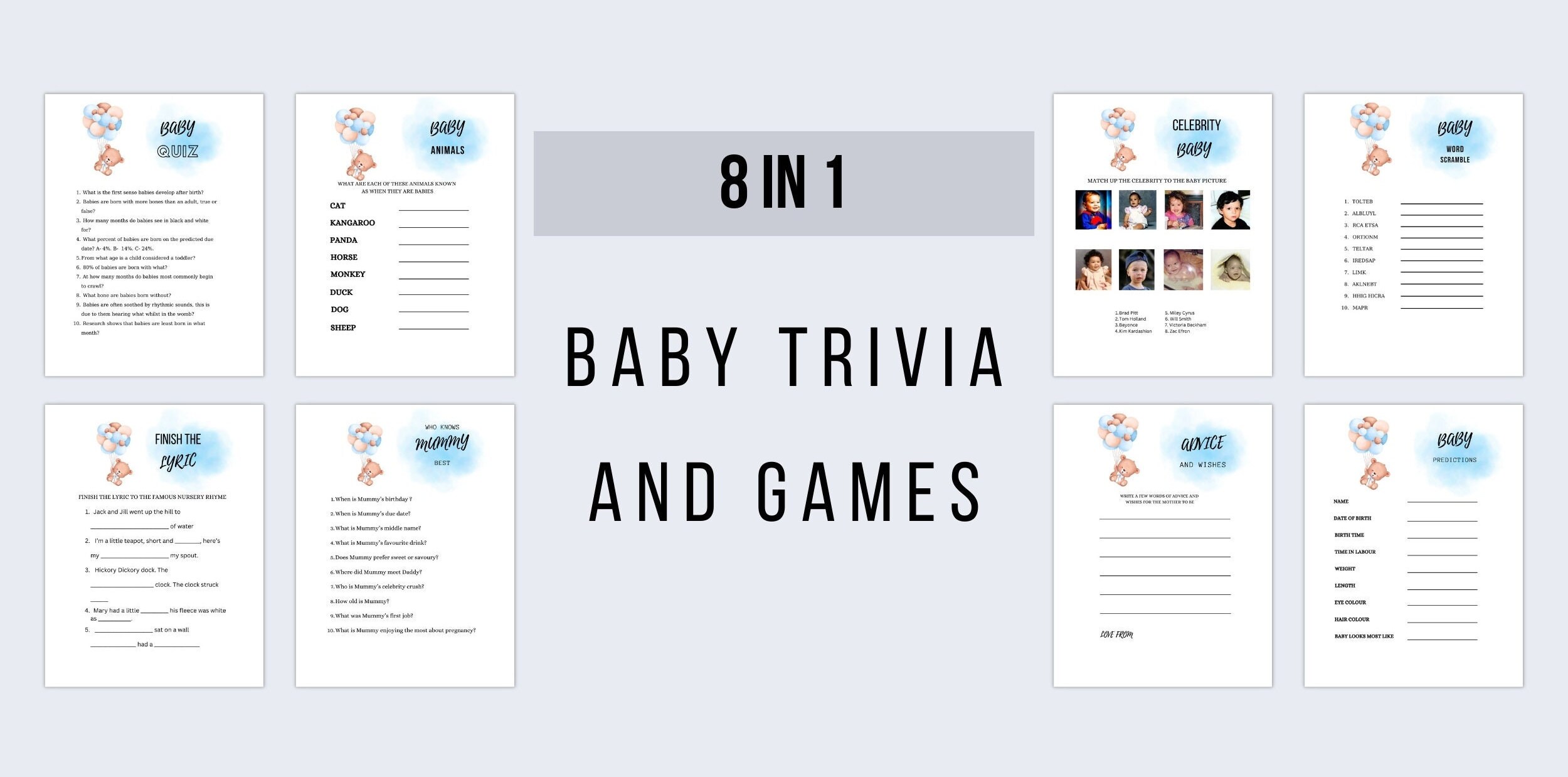 Printable Baby Shower Games | Baby Shower Bundle | 8 in 1 Baby Shower ...
