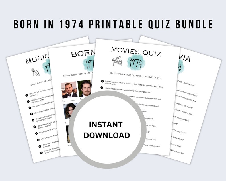Born in 1974 Printable Quiz Bundle | 50th Birthday Printable Game ...