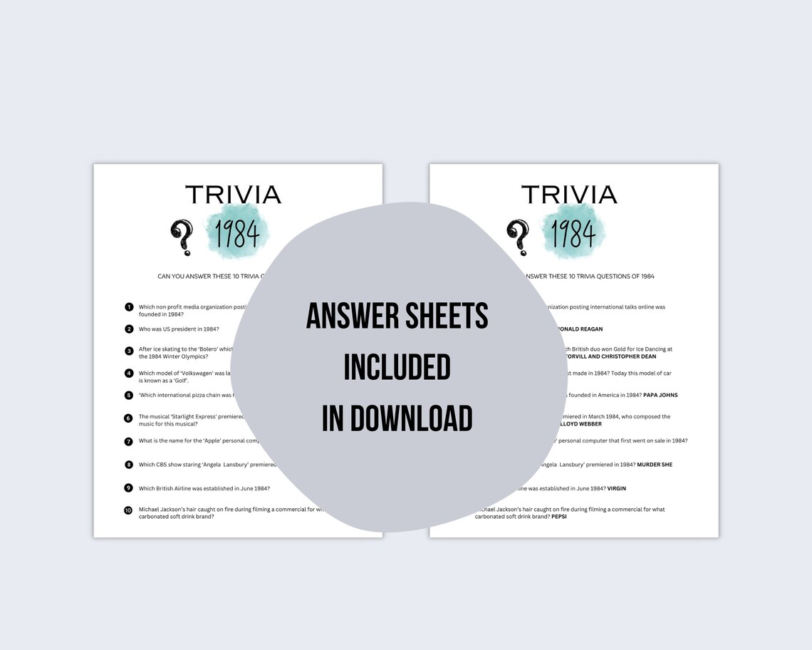 40th Birthday Quiz Bundle | 40th Birthday Party | Born in 1984 Trivia ...