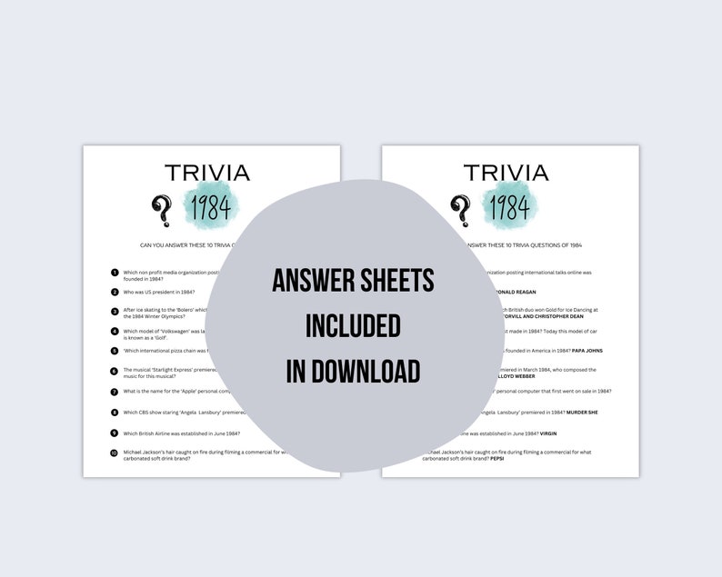 40th Birthday Quiz Bundle | 40th Birthday Party | Born in 1984 Trivia ...