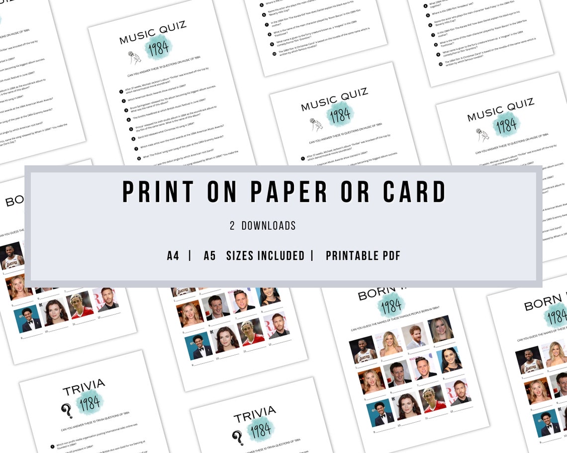 40th Birthday Quiz Bundle | 40th Birthday Party | Born in 1984 Trivia ...