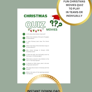 Christmas Movie Quiz | Printable Quiz | Christmas Movie Game | Family ...