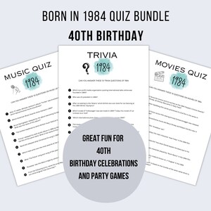 40th Birthday Quiz Bundle | 40th Birthday Party | Born in 1984 Trivia ...