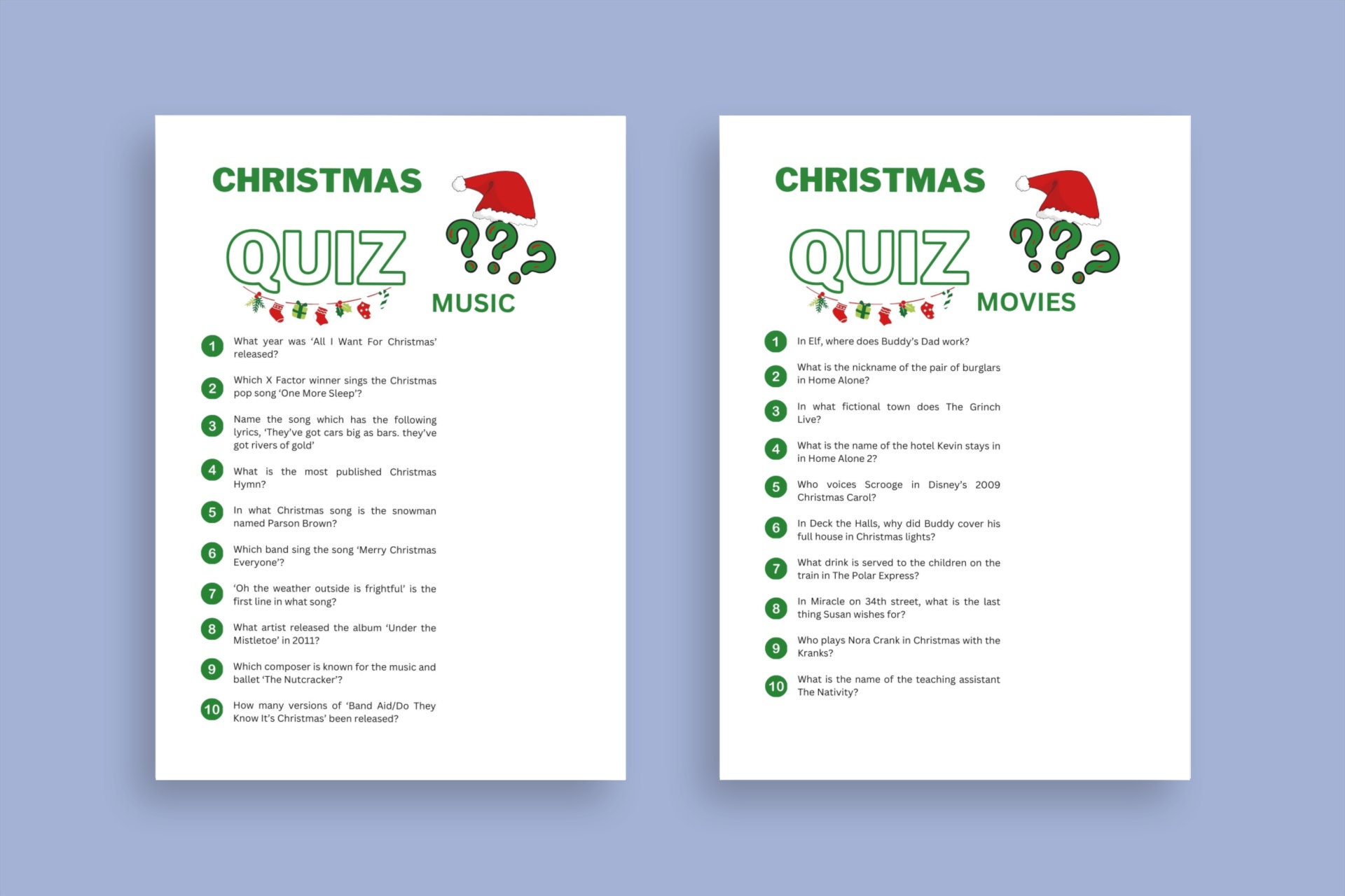 Christmas Quiz Game Bundle Christmas Printable Quiz Printable Christmas ...