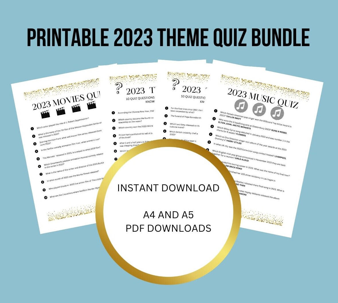 New Years Eve Quiz Bundle | 2023 Theme Quiz | Printable Quiz Bundle ...