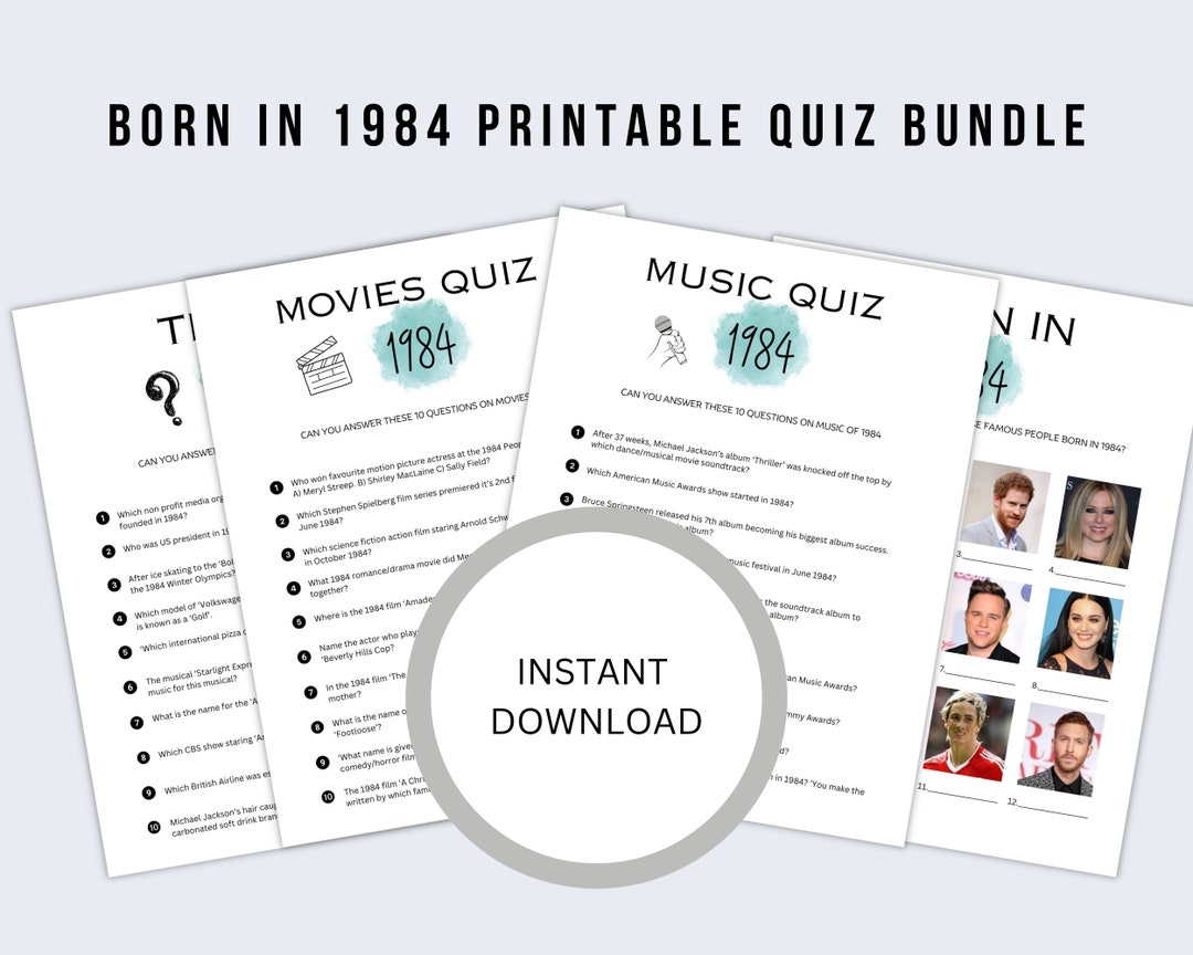 40th Birthday Quiz Bundle | 40th Birthday Party | Born in 1984 Trivia ...