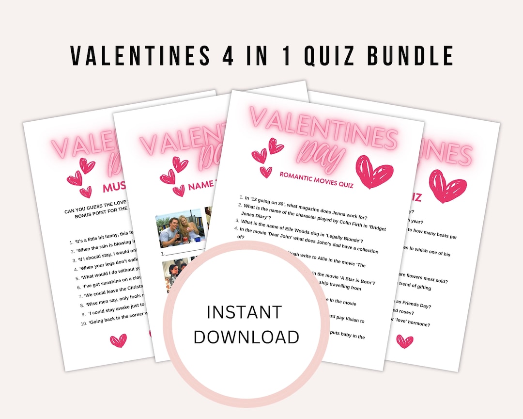 Valentines Day Printable Quiz Bundle | Valentines Trivia | Galentines ...
