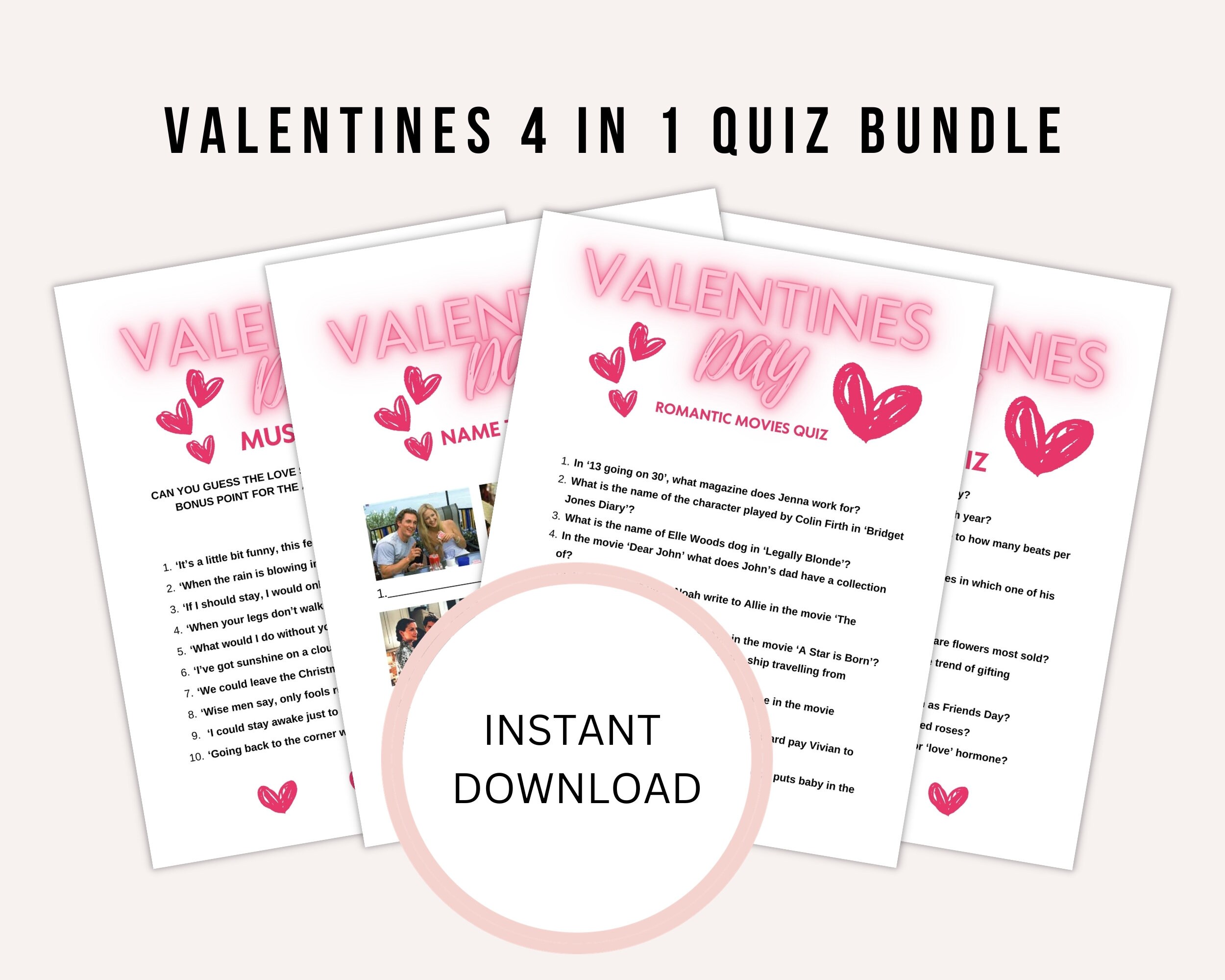 Valentines Day Printable Quiz Bundle | Valentines Trivia | Galentines ...