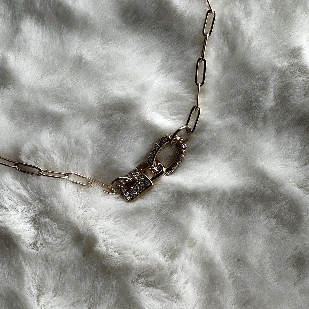 Chic Gold Chain Necklace With Lock and Hoop Pendant Cubic Zirconia ...