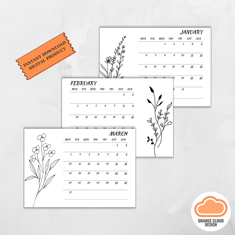 2025 Floral Calendar Minimalist Wall Calendar With Flower Illustrations ...