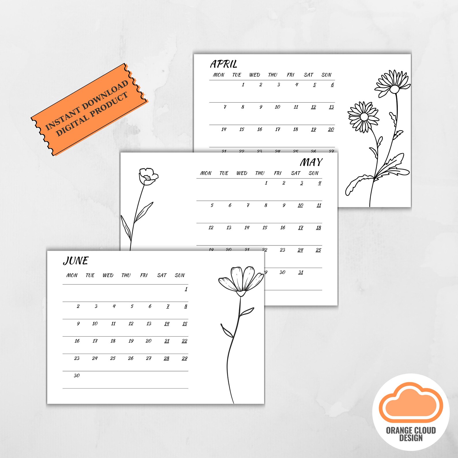 2025 Floral Calendar Minimalist Wall Calendar With Flower Illustrations ...