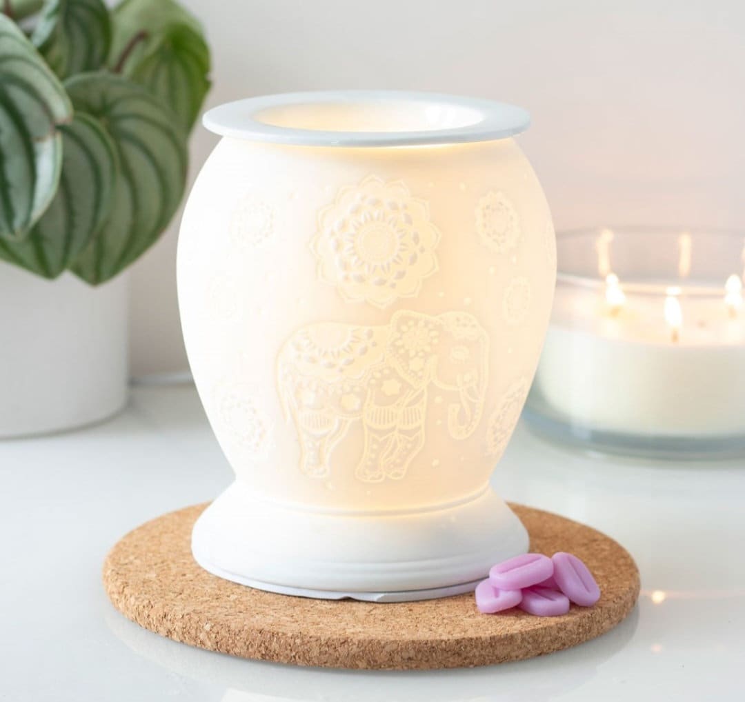Electric Wax Melt and Oil Burner With Elephant Design in White Ceramic ...