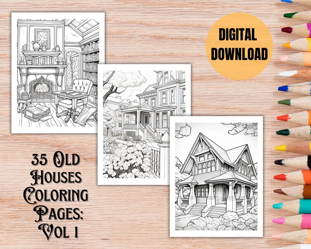 Old House Coloring Book: Vintage Home Architecture (digital Download ...